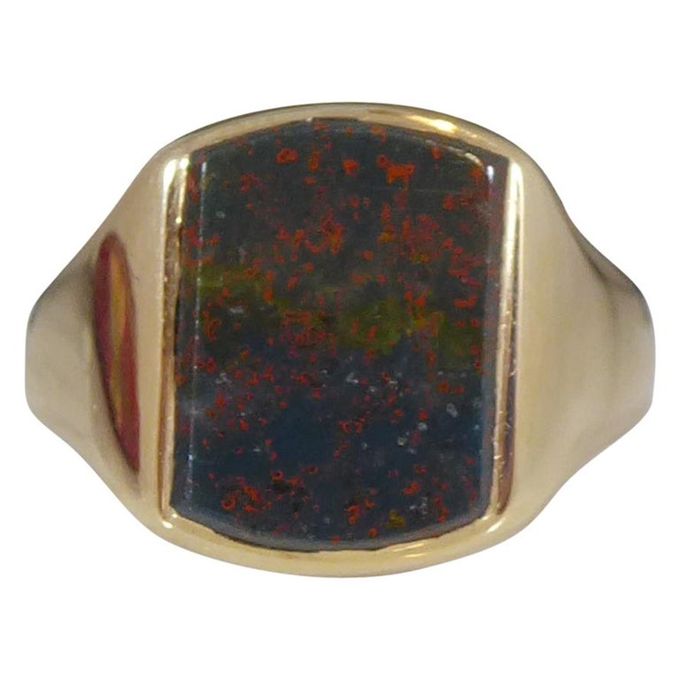 1970s Vintage Ring for Men's, Set with Bloodstone in Rub Over Mount at ...