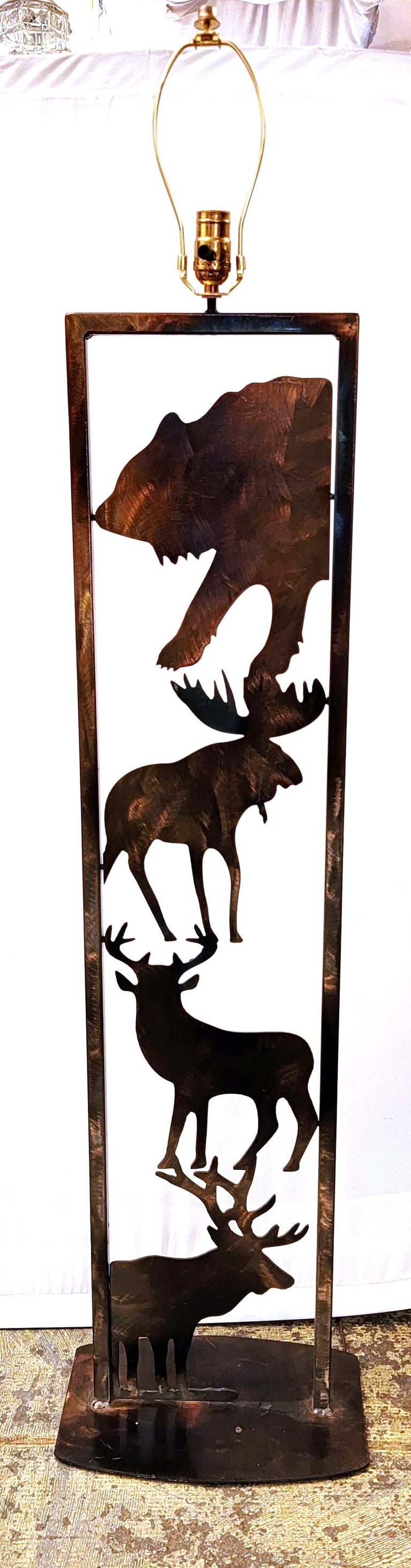 1970s Vintage Rustic Forest Ainmal Metal Floor Lamp For Sale at 1stDibs