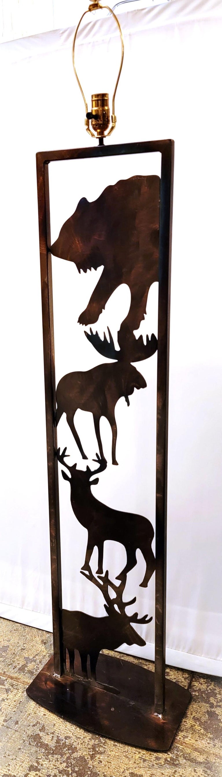 1970s Vintage Rustic Forest Ainmal Metal Floor Lamp For Sale at 1stDibs