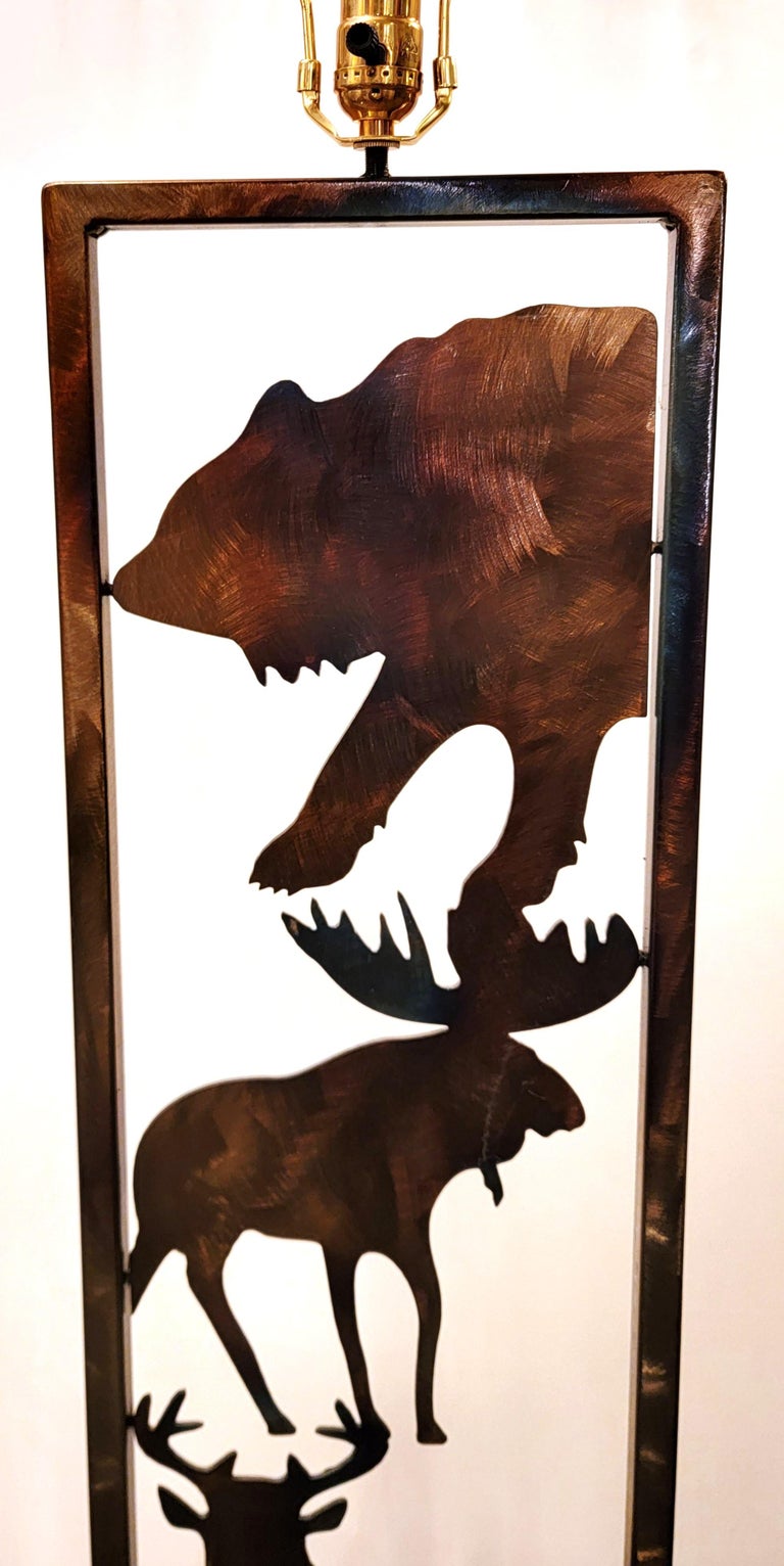 1970s Vintage Rustic Forest Ainmal Metal Floor Lamp For Sale at 1stDibs