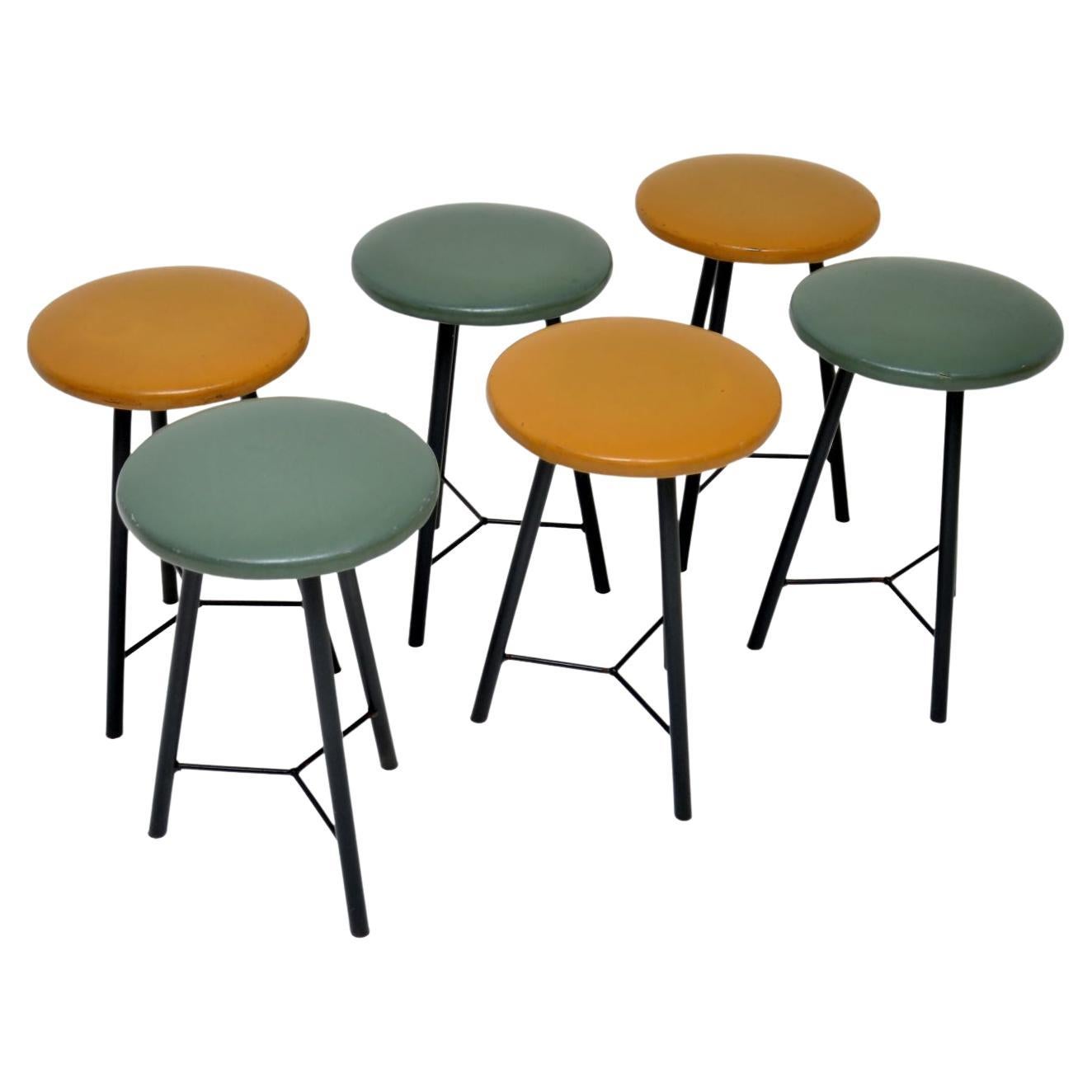 Vintage French Red Leather Stools, circa 1970s For Sale at 1stDibs