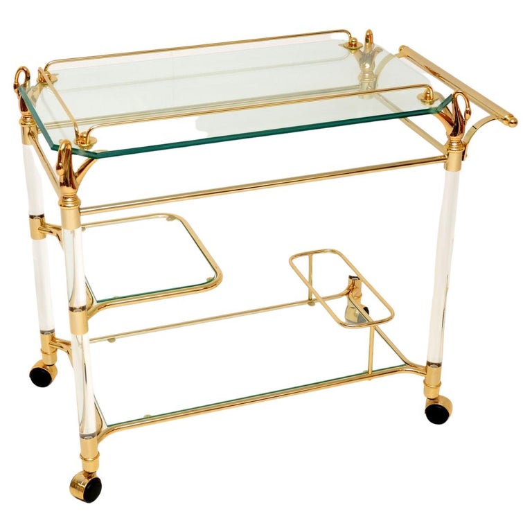 1970s Vintage Spanish Bar Cart in Lucite and Glass For Sale at 1stDibs