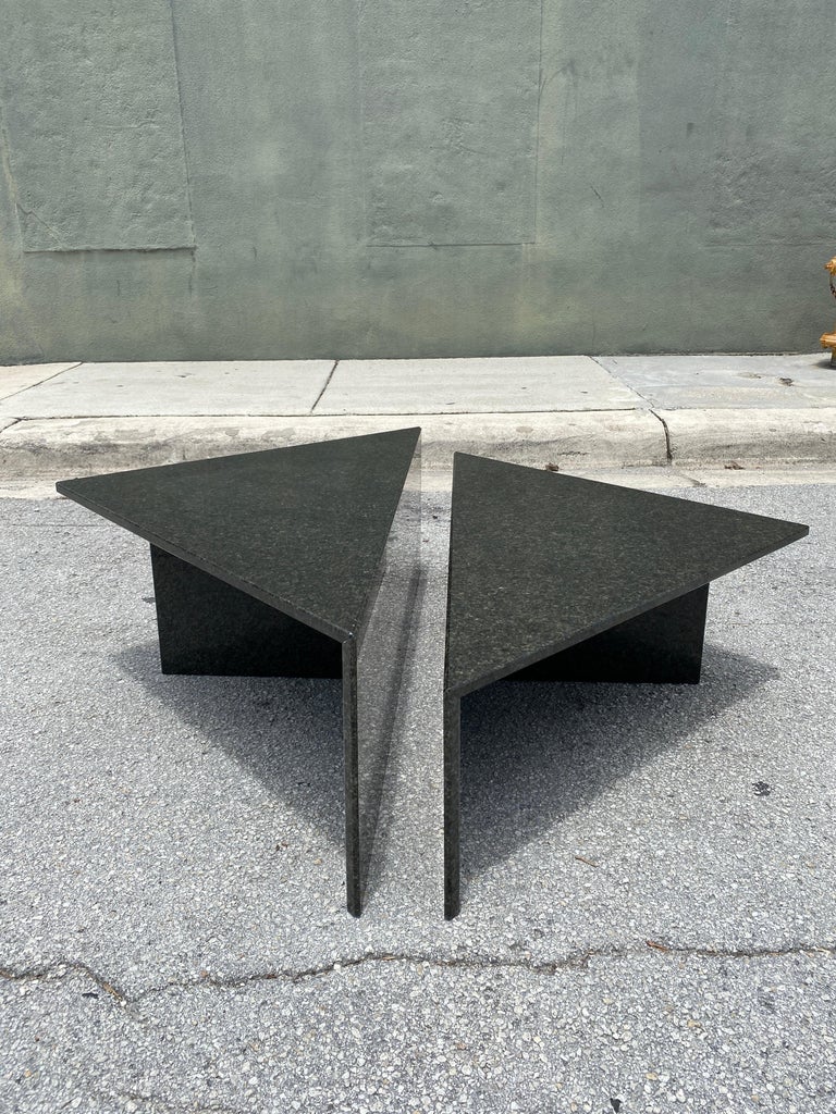 1970s Vintage Tiered Triangle Post Black Granite Coffee Table, 2 Pieces ...