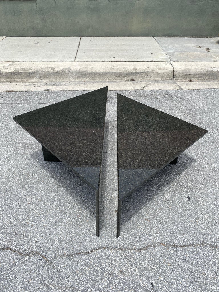 1970s Vintage Tiered Triangle Post Black Granite Coffee Table, 2 Pieces ...