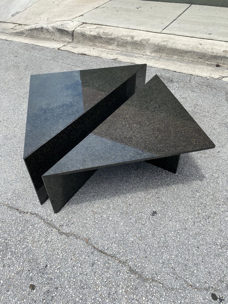 1970s Vintage Tiered Triangle Post Black Granite Coffee Table, 2 Pieces ...