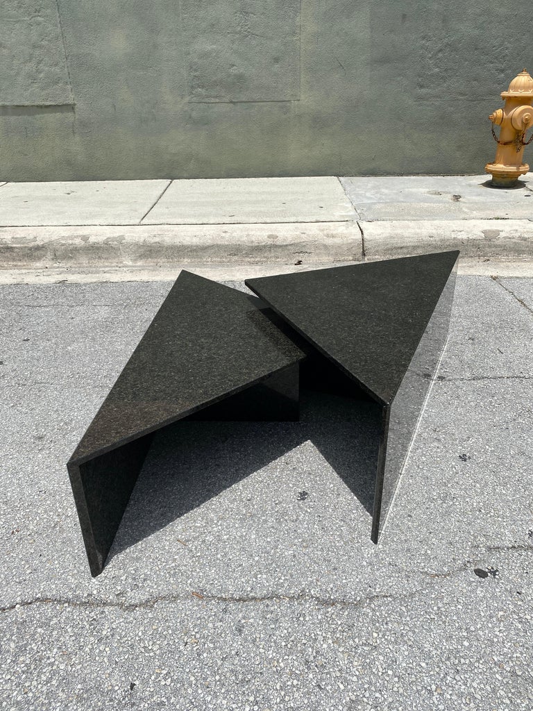 1970s Vintage Tiered Triangle Post Black Granite Coffee Table, 2 Pieces ...