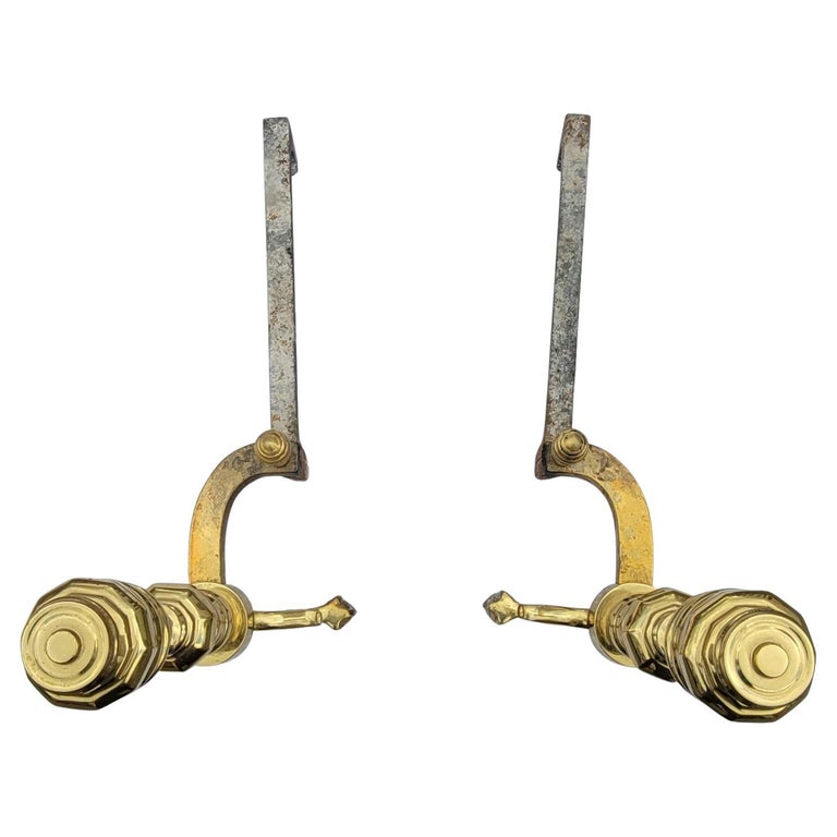 1970s Virginia Metalcrafters Cast Polished Brass and Iron Andirons For ...