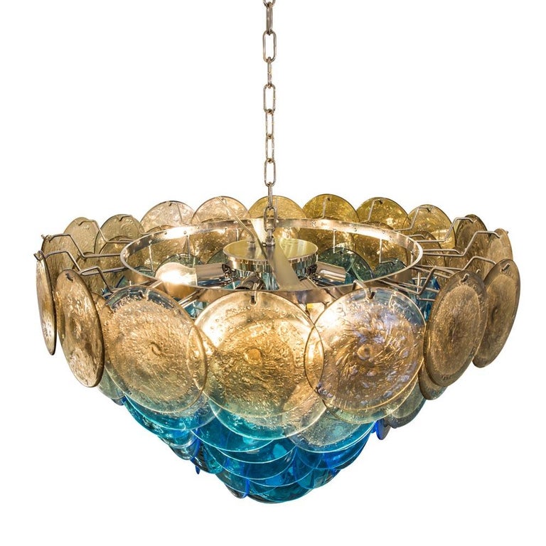 Italian 1970s Disc Ceiling Light Blue and Smoke Blown Glass Components ...