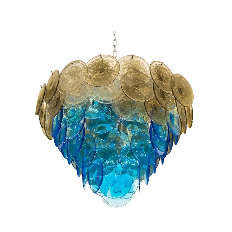 Italian 1970s Disc Ceiling Light Blue and Smoke Blown Glass Components ...