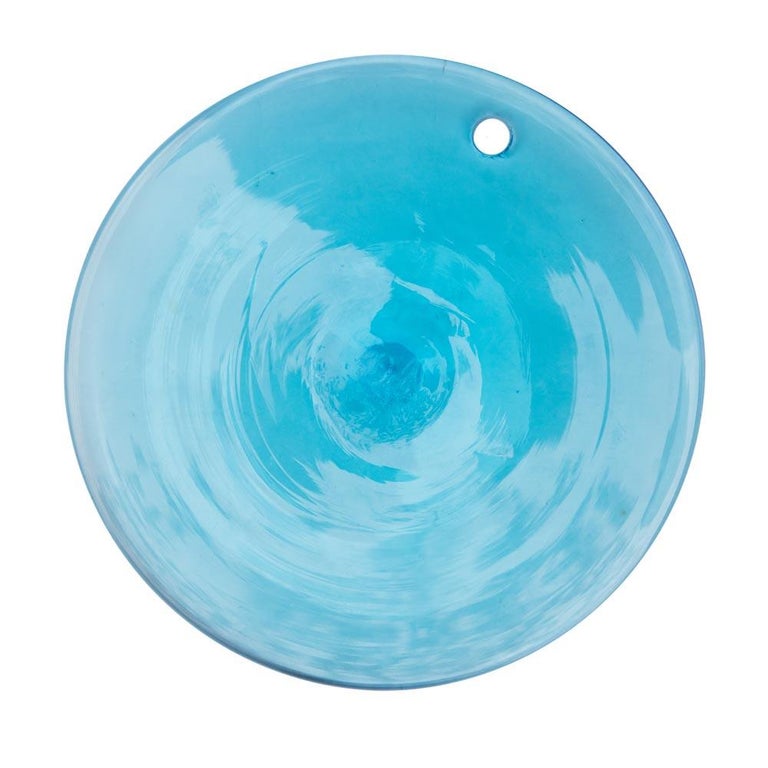 Italian 1970s Disc Ceiling Light Blue and Smoke Blown Glass Components ...