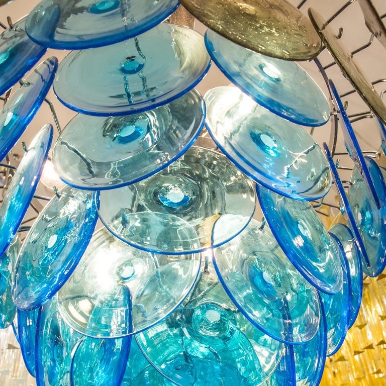 Italian 1970s Disc Ceiling Light Blue and Smoke Blown Glass Components ...