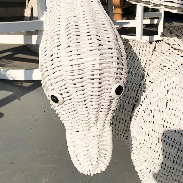 1970s White Figurative Animalia Wicker Bamboo Swan Table Style of Mario ...