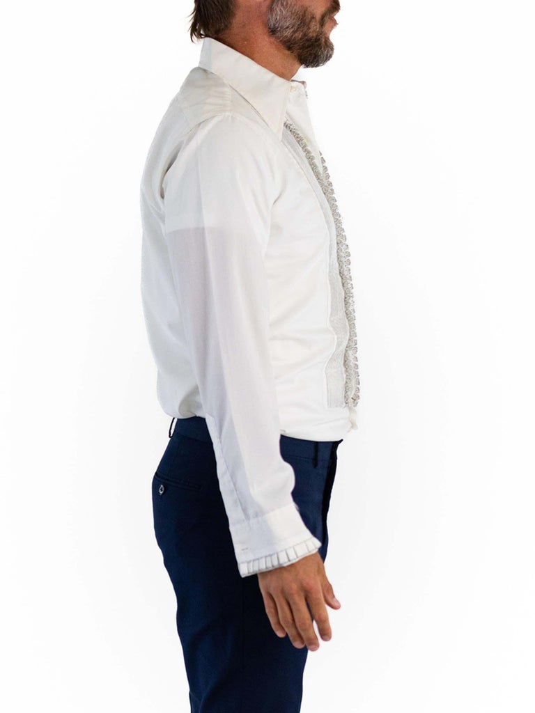 1970S White Formal Wear Tuxedo Shirt With Textured Ruffles For Sale at ...