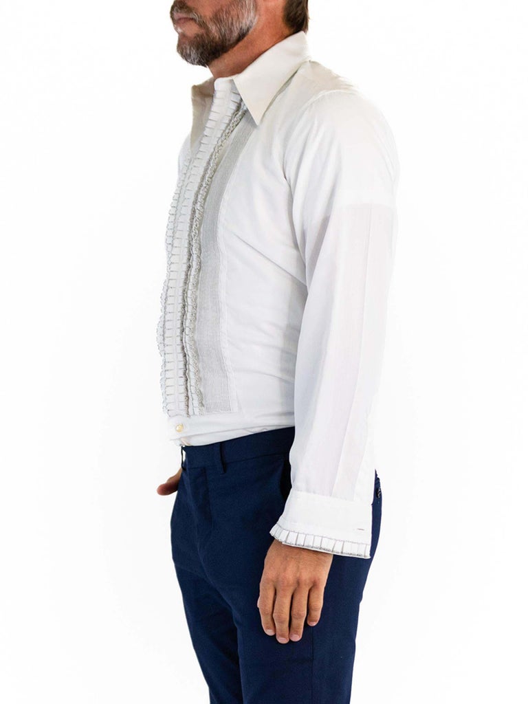 1970S White Formal Wear Tuxedo Shirt With Textured Ruffles For Sale at ...
