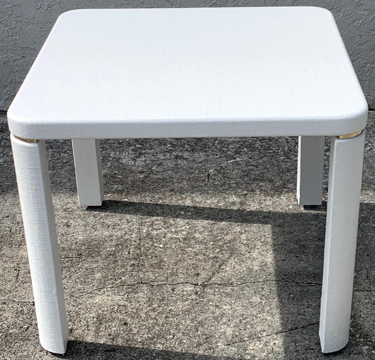 1970s White Lacquered Grasscloth Games/Parsons Table For Sale at 1stDibs