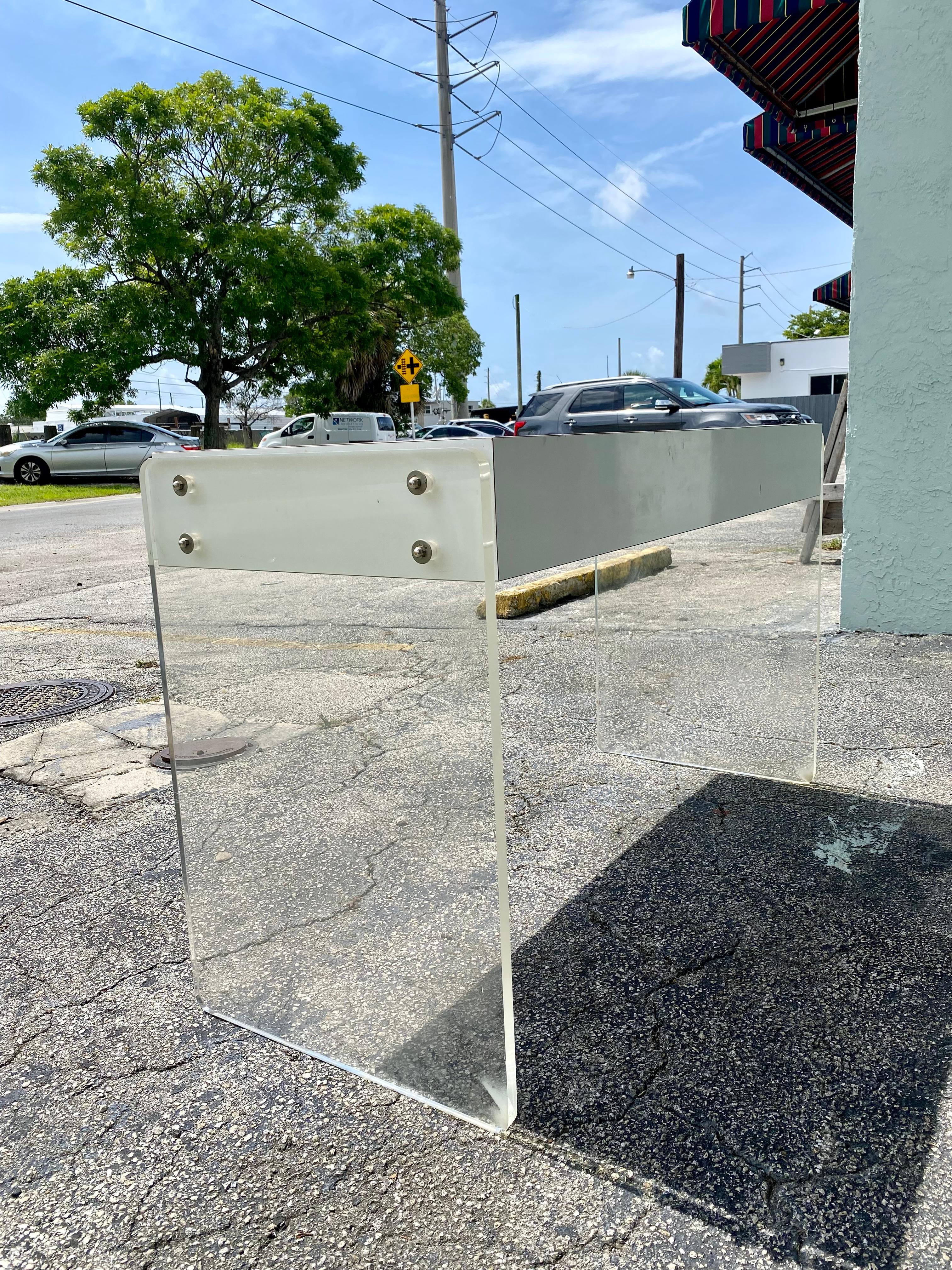 1970s White Lucite Desk Console Table For Sale at 1stDibs