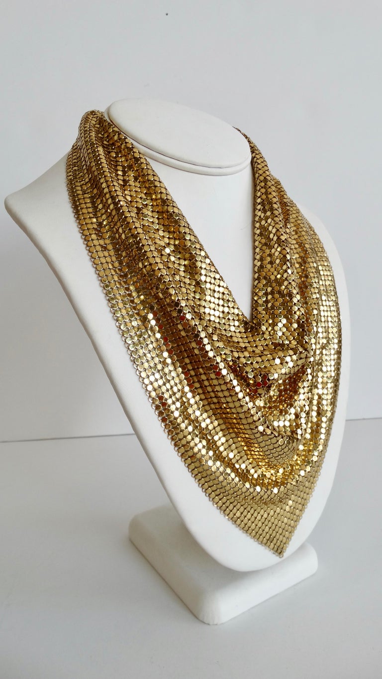 Whiting and Davis 1970s Gold Metal Mesh Bib Scarf Necklace at 1stDibs ...