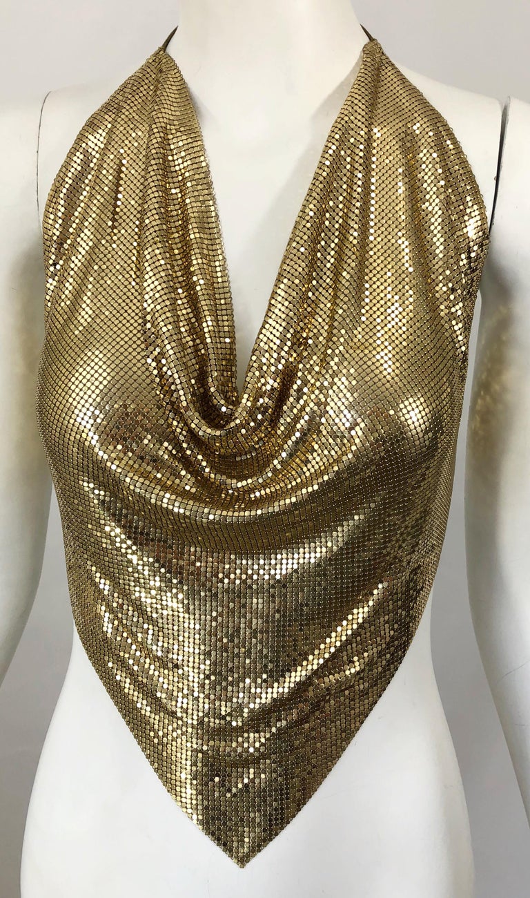 1970s Whting And Davis Gold Chain Mail Metal Mesh Vintage 70s Disco