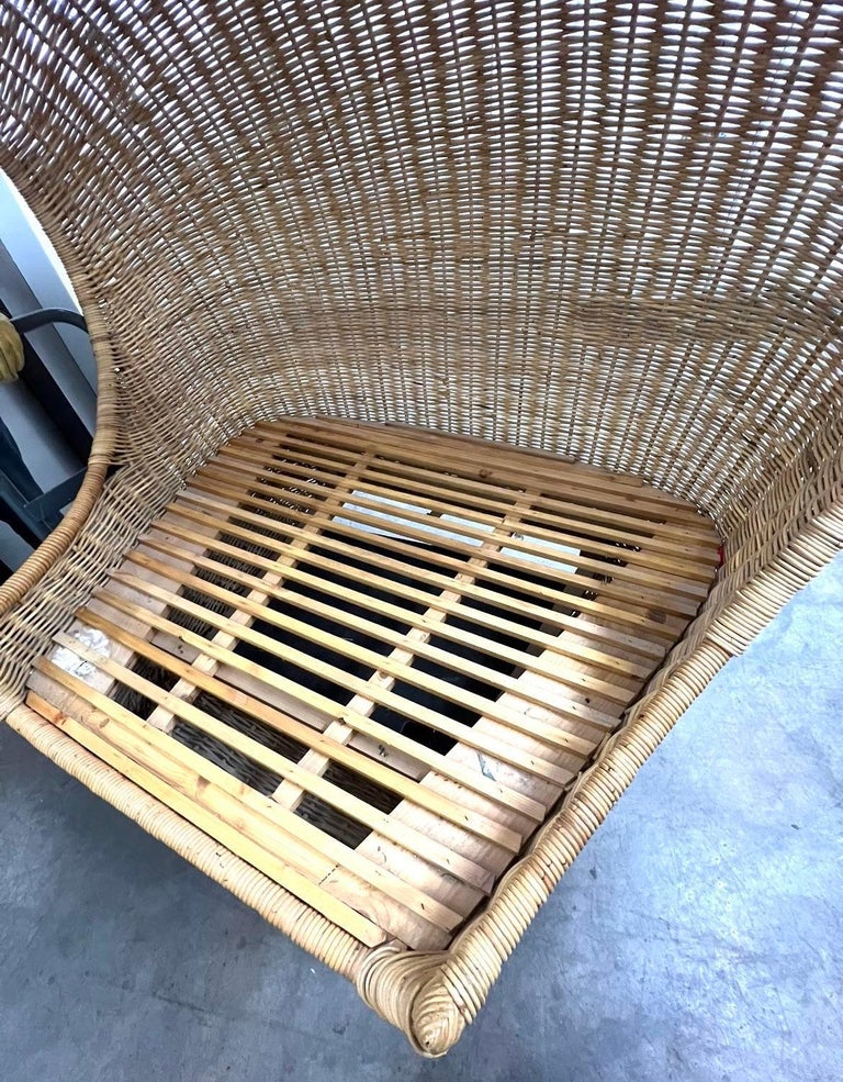 1970s Wicker Shell Indoor Lounge Chair For Sale at 1stDibs