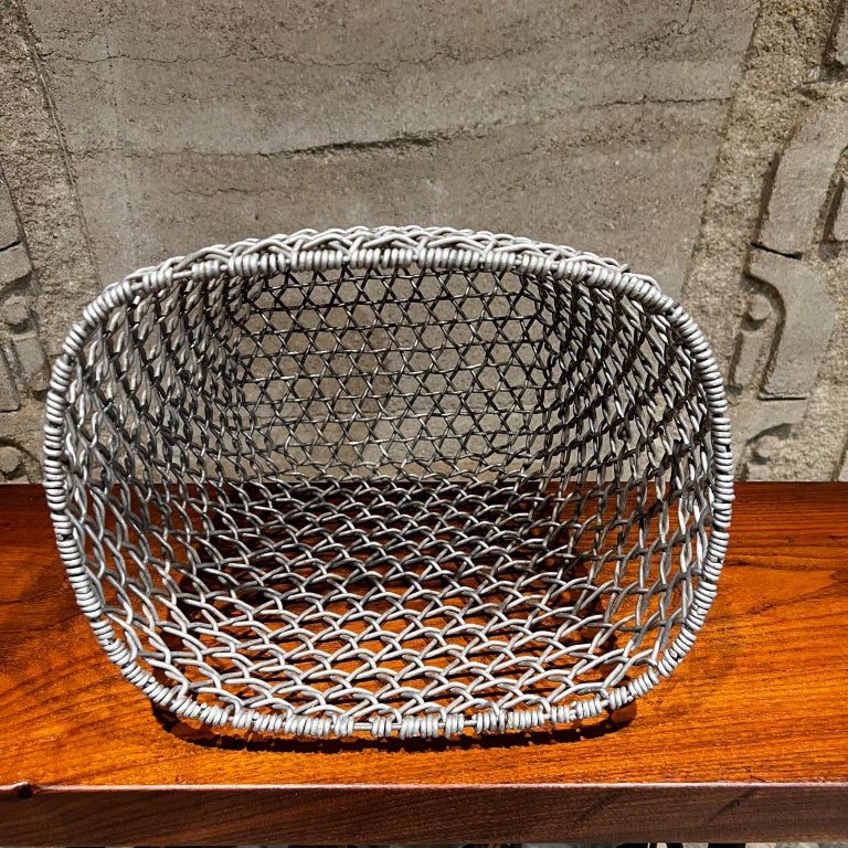 1970s Wire Basket Woven Aluminum Modern Waste Basket Container For Sale ...