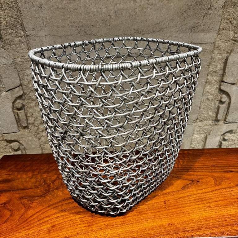 1970s Wire Basket Woven Aluminum Modern Waste Basket Container For Sale ...