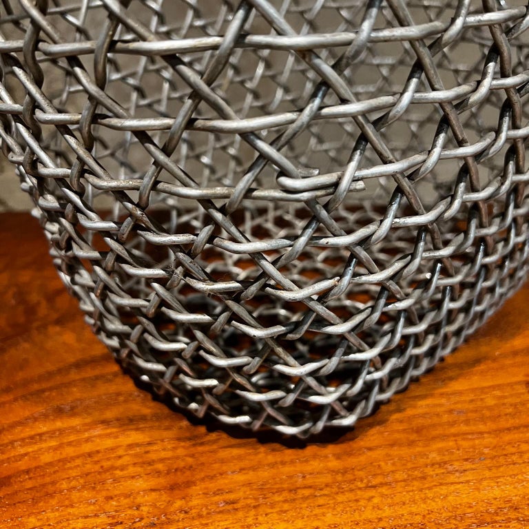 1970s Wire Basket Woven Aluminum Modern Waste Basket Container For Sale ...