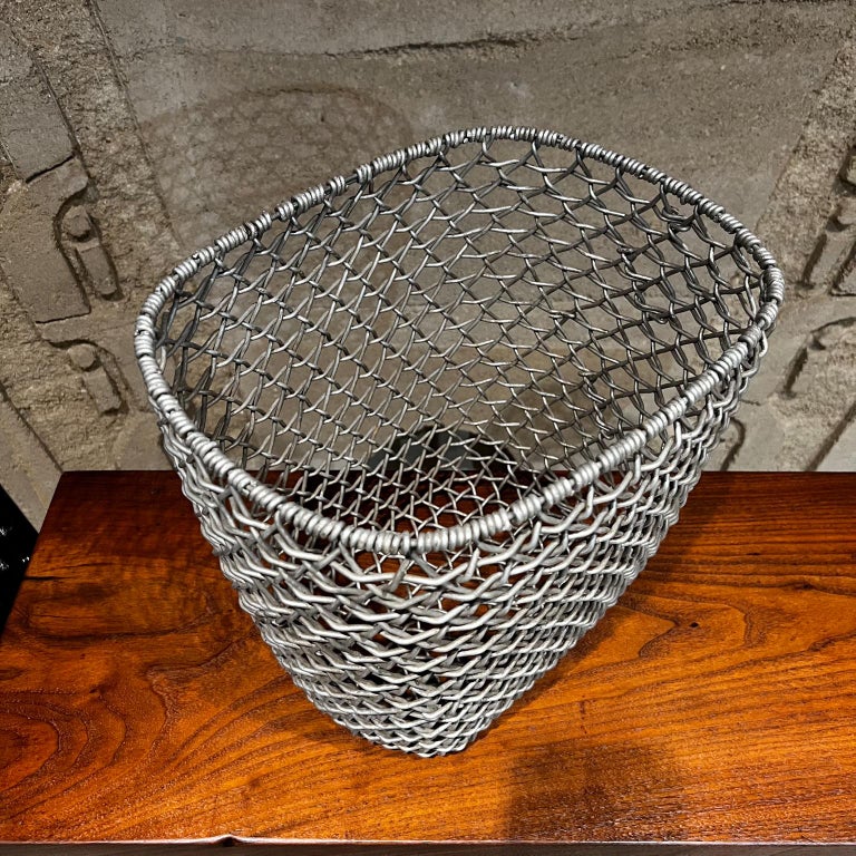 1970s Wire Basket Woven Aluminum Modern Waste Basket Container For Sale ...