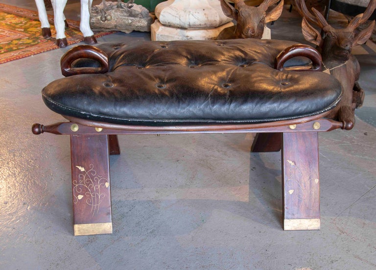1970s Wooden Camel Chair with Leather Imitation Seat For Sale at 1stDibs
