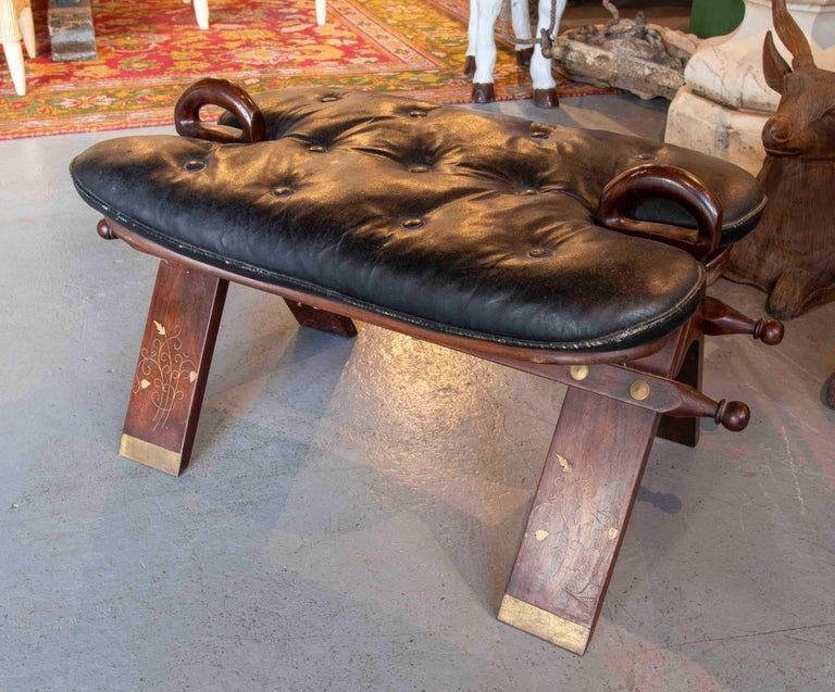 1970s Wooden Camel Chair with Leather Imitation Seat For Sale at 1stDibs