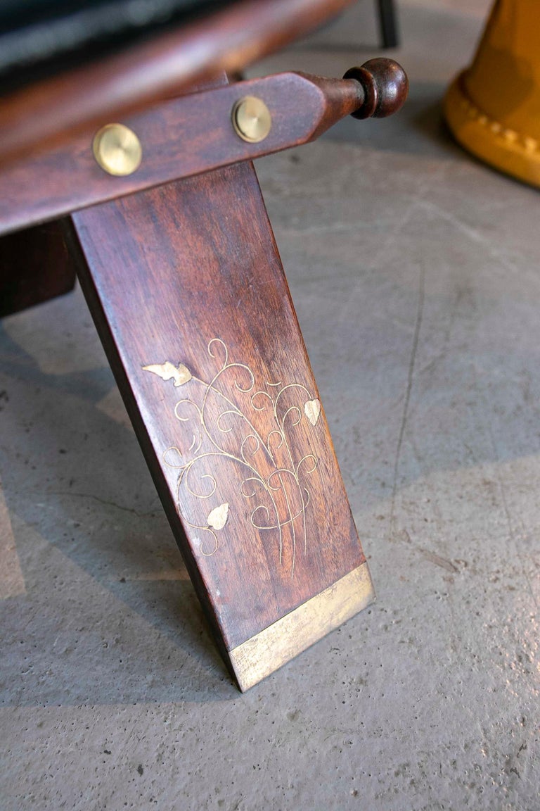 1970s Wooden Camel Chair with Leather Imitation Seat For Sale at 1stDibs