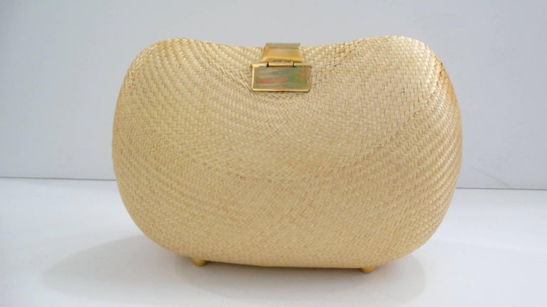 1970s Woven Rattan Bag W/ Gold Hardware at 1stDibs