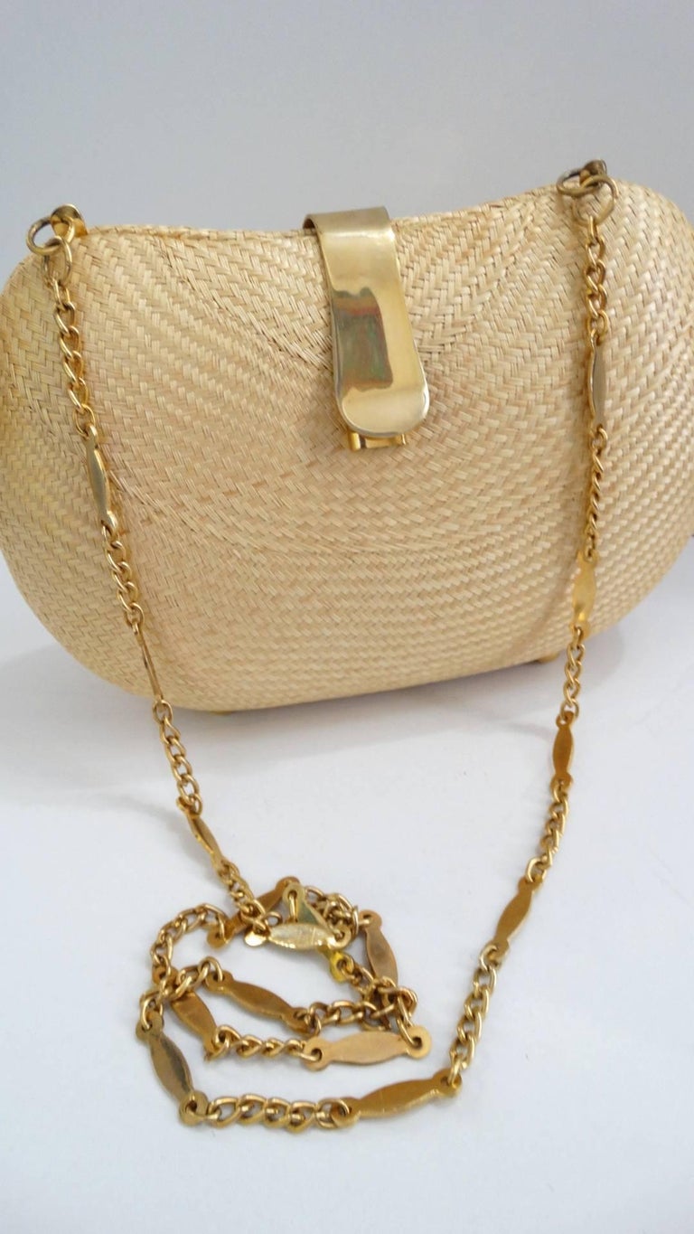 1970s Woven Rattan Bag W/ Gold Hardware at 1stDibs