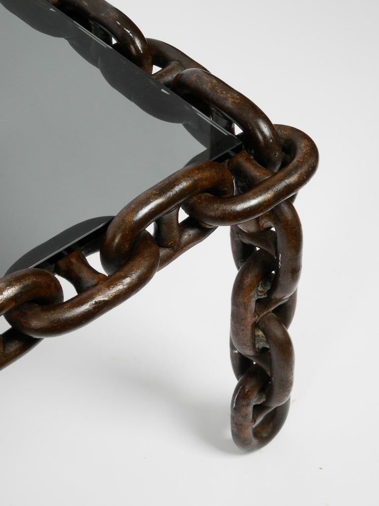 1970s XL Coffee Table Made of Nautical Iron Chain and a Thick Smoked ...