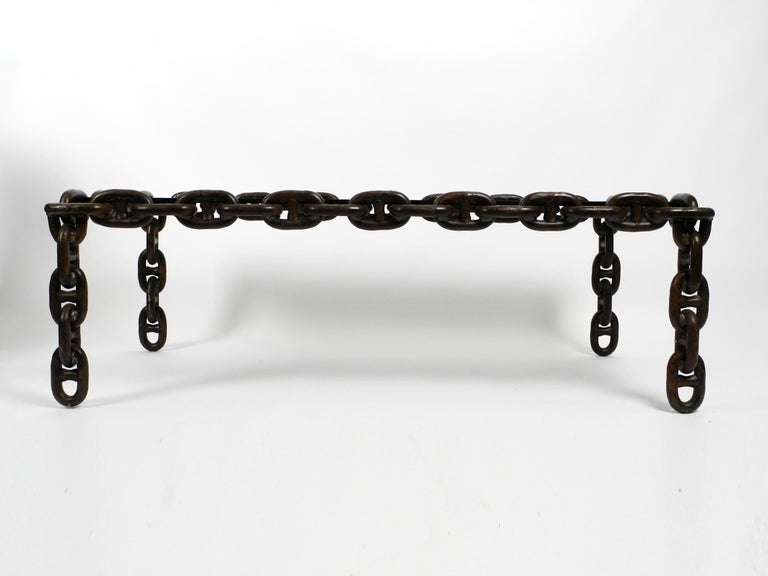 1970s XL Coffee Table Made of Nautical Iron Chain and a Thick Smoked ...