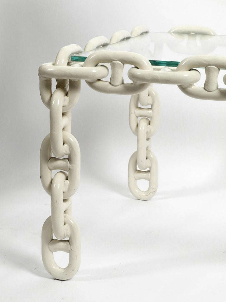 1970s XL Coffee Table Made of Nautical Iron Chain with a Thick Clear ...