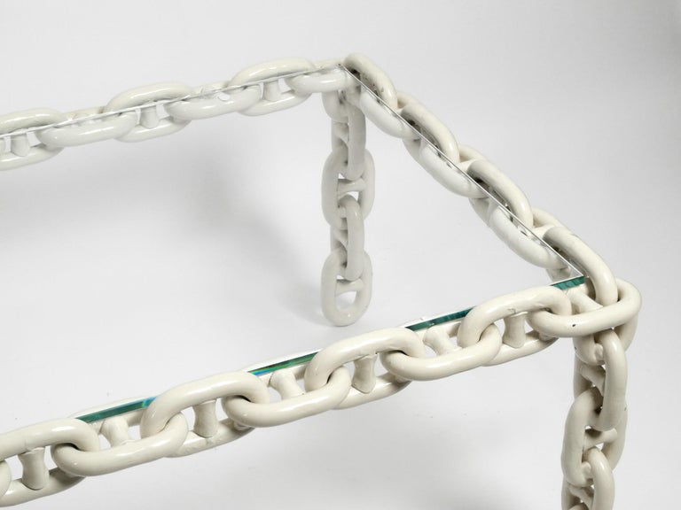 1970s XL Coffee Table Made of Nautical Iron Chain with a Thick Clear ...