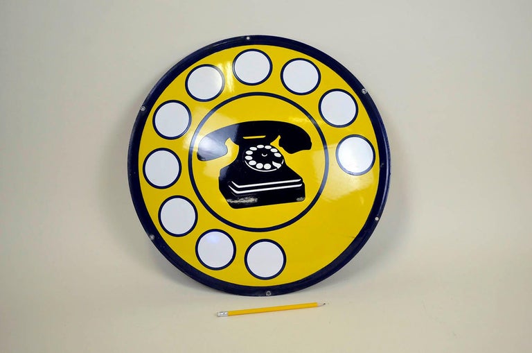 1970s Yellow Curved Enamel Metal Vintage Italian Telephone Sign, Sip at ...
