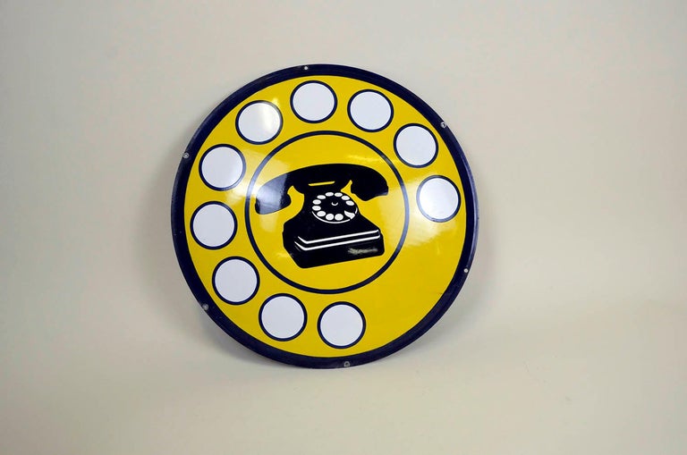 1970s Yellow Curved Enamel Metal Vintage Italian Telephone Sign, Sip at ...