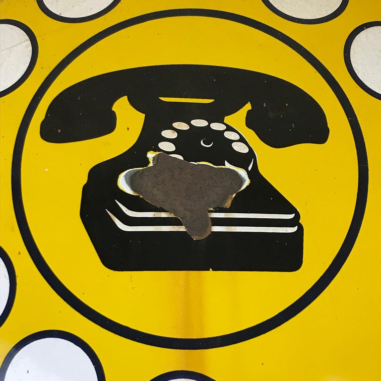 1970s Yellow Curved Enamel Metal Vintage Italian Telephone Sign, Sip ...