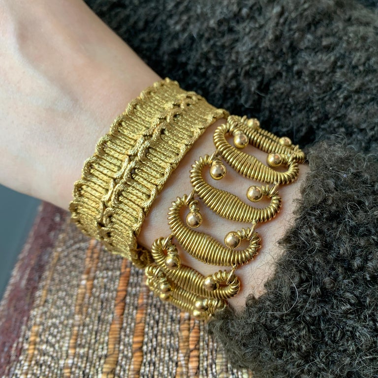 1970s French Fine Yellow Gold Braided Bracelet For Sale at 1stDibs