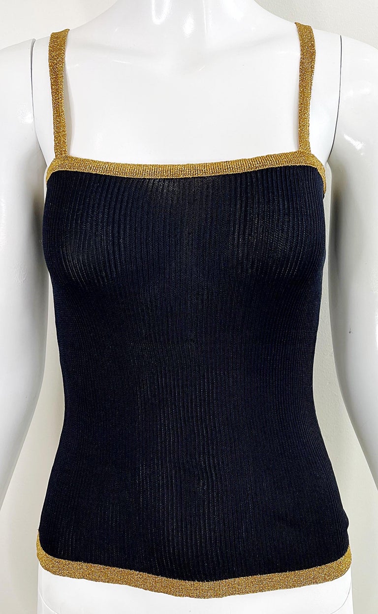 1970s YSL Yves Saint Laurent Black + Gold Silk Knit Metallic 70s Disco ...