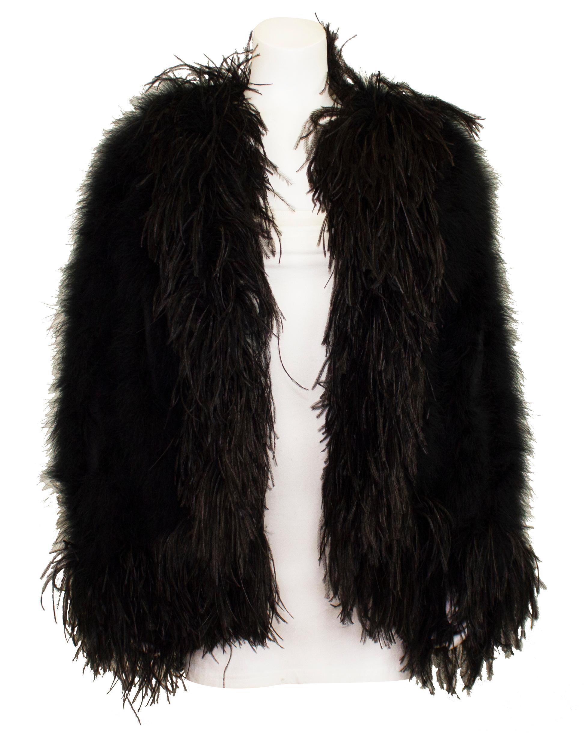 1970s Yves Saint Laurent Black Ostrich and Marabou Feather Jacket For ...
