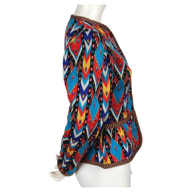 1979 YVES SAINT LAURENT bright Ikat cardigan sweater For Sale at 1stDibs
