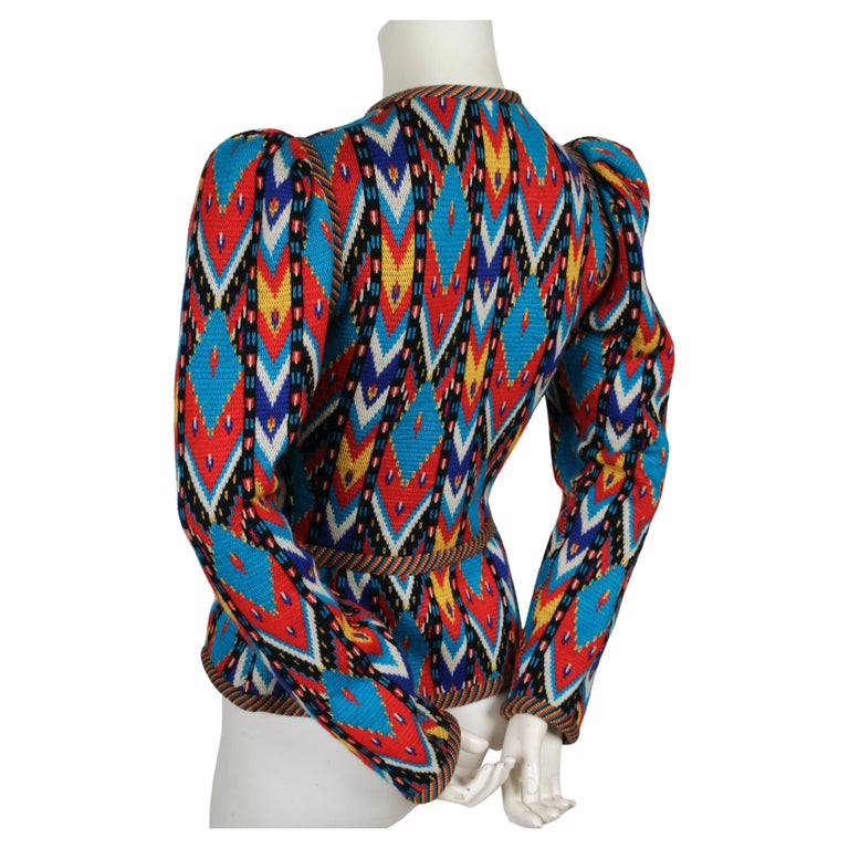 1979 YVES SAINT LAURENT bright Ikat cardigan sweater For Sale at 1stDibs