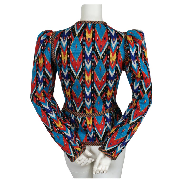 1979 YVES SAINT LAURENT bright Ikat cardigan sweater For Sale at 1stDibs