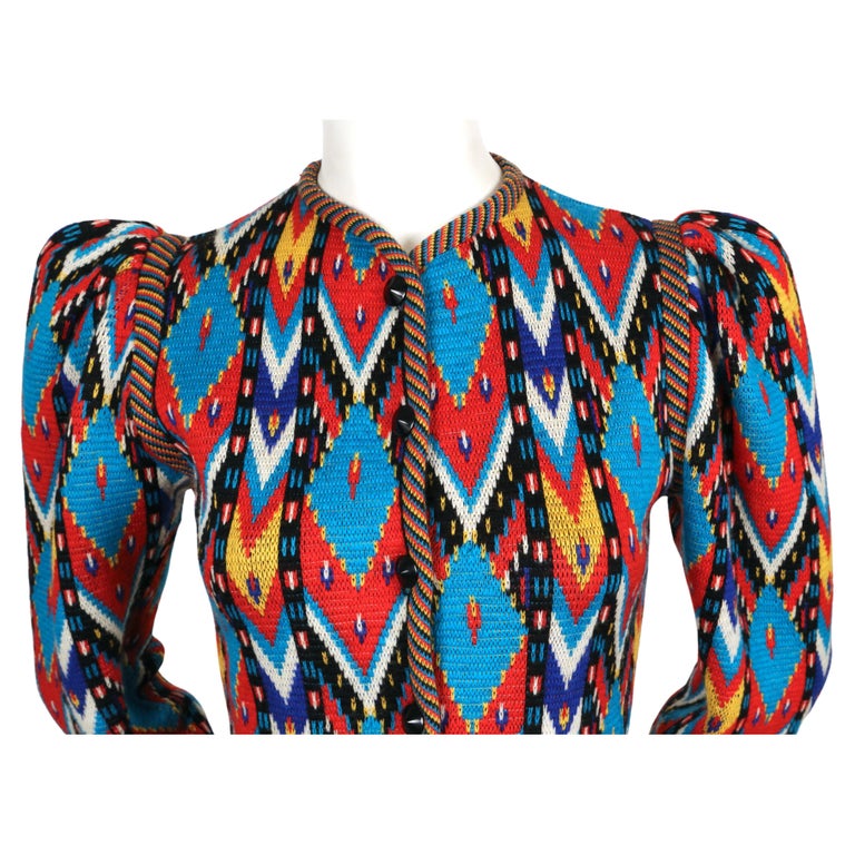 1979 YVES SAINT LAURENT bright Ikat cardigan sweater For Sale at 1stDibs