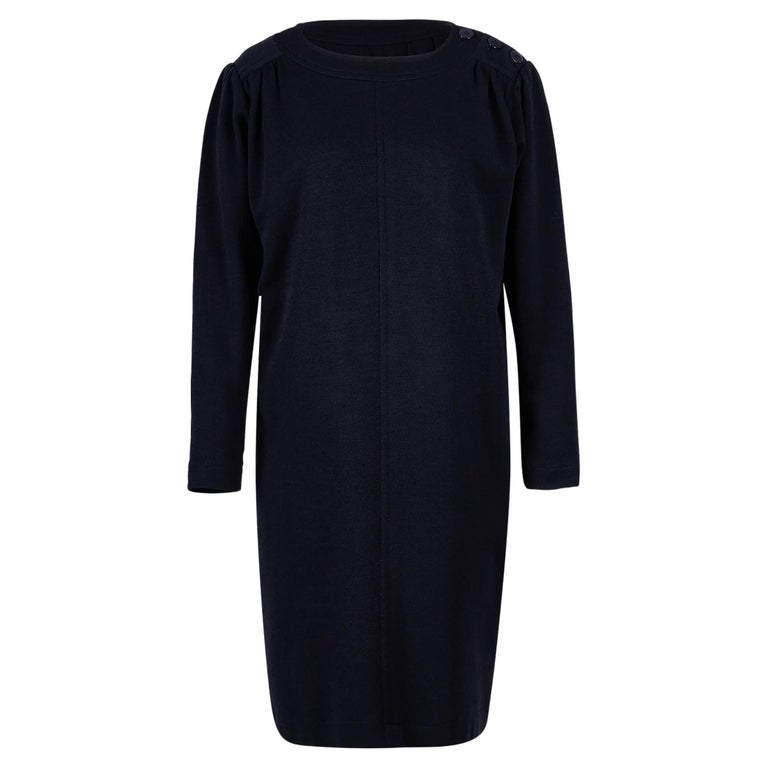 1970's Yves Saint Laurent Black Wool Shift Dress For Sale at 1stDibs