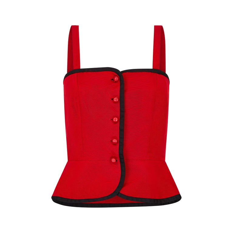 1970s Yves Saint Laurent Red Faille Corset Top For Sale at 1stDibs