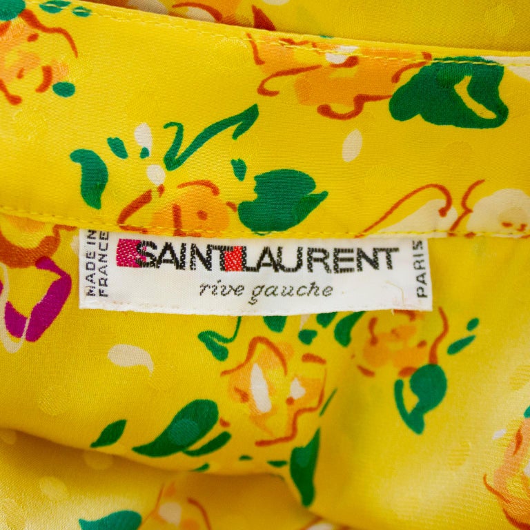 1970s Yves Saint Laurent Yellow Floral and Cupid Silk Jacquard Dress at ...