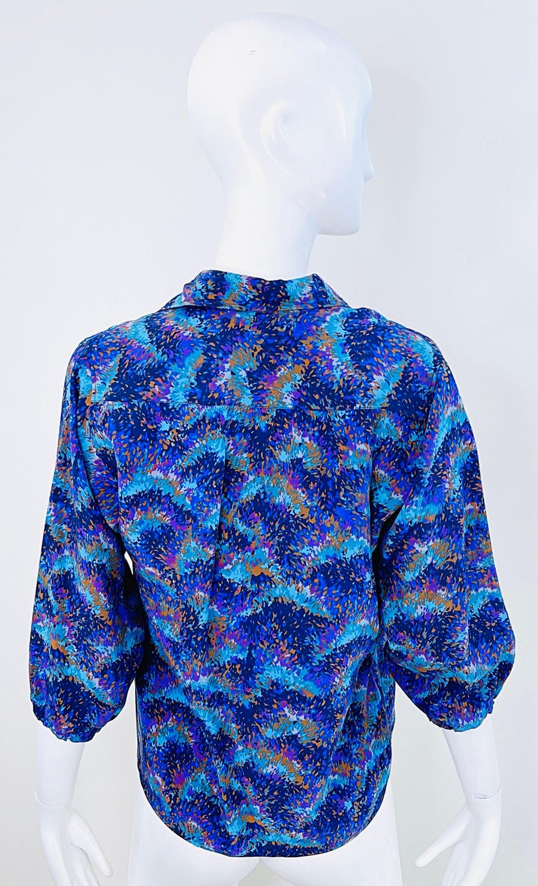 1970s Yves Saint Laurent YSL Rive Gauche Purple + Blue Vintage Silk 70s ...